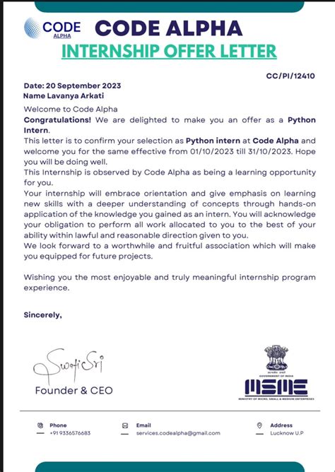 Lavanya Arkati On Linkedin Codealpha