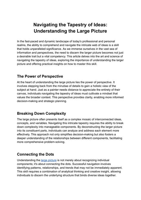 PPT Navigating The Tapestry Of Ideas Understanding The Large Picture PowerPoint Presentation