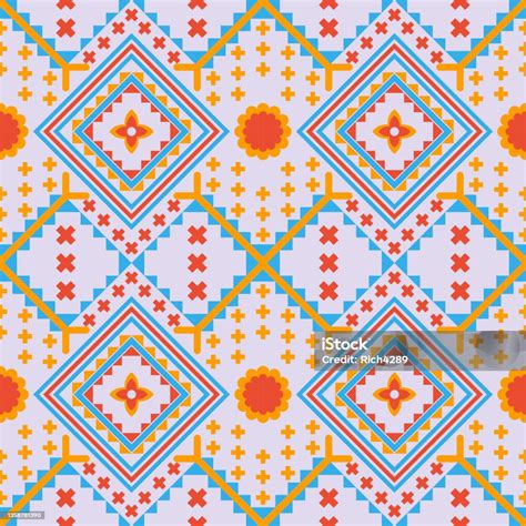 정사각형 직물 무늬 동양 민족 전통 디자인 패턴 직물 꽃 사각형 기하학적 원활한 민족 배경 카펫 벽지 의류 포장 바틱 벡터