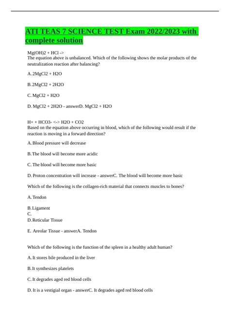 Ati Teas 7 Science Test Exam With Solutions Nursing Stuvia Us