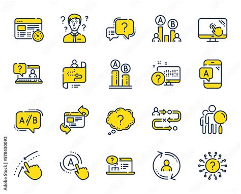 Ux Line Icons Set Of Ab Testing Journey Path Map And Question Mark Icons Usability Quiz Test