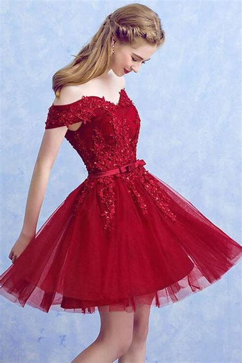 Burgundy Off The Shoulder Lace Tulle Homecoming Dresses Simibridaldresses