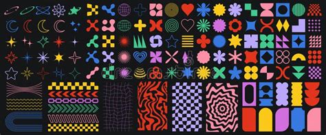Big Vector Set Of Y2K Design Elements Trendy Abstract Minimalist Figures Stars Flowers