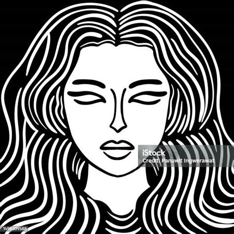Woman Face Line Art Black And White Minimal Style For Artwork向量圖形及更多一個人