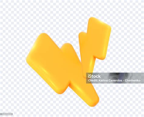 노란색 번개 모양 아이콘입니다 3d 번개 플라스틱 만화 스타일 벡터 그림입니다 Webbing Textile에 대한 스톡 벡터