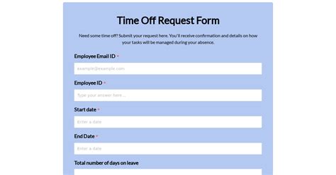 Time Off Request Form Formester