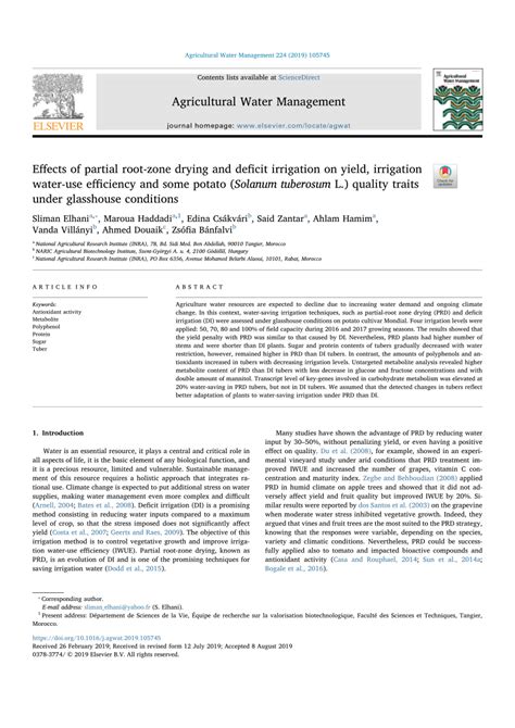 Pdf Effects Of Partial Root Zone Drying And Deficit Irrigation On