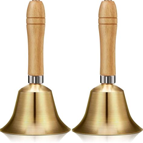 2 Pieces Solid Brass Hand Call Bells With Wooden Handle Reverb