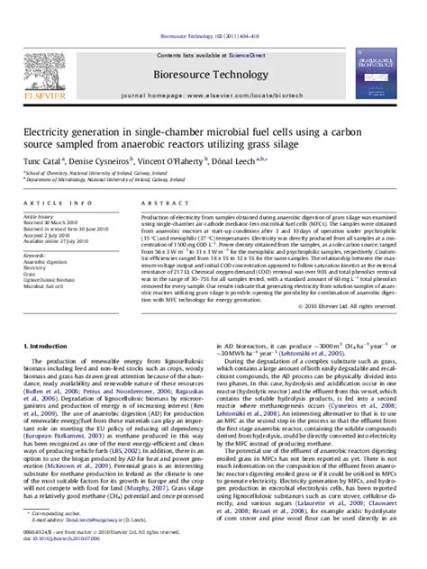 Pdf Electricity Generation In Single Chamber Microbial Fuel Cells Using A Carbon Source