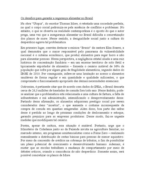 Redação Os Desafios Para Garantir A Segurança Alimentar No Brasil
