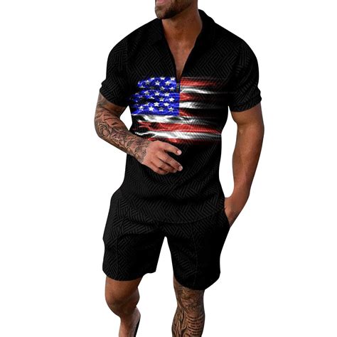 Jawafange American Flag Short Sleeve Polo Shirt Henley Shirts For Men