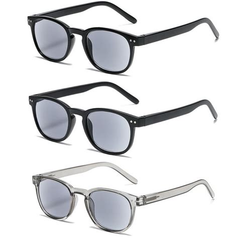 3 Pairs Tinted Reading Glasses Sunglasses Gray Lens Readers Rectangle
