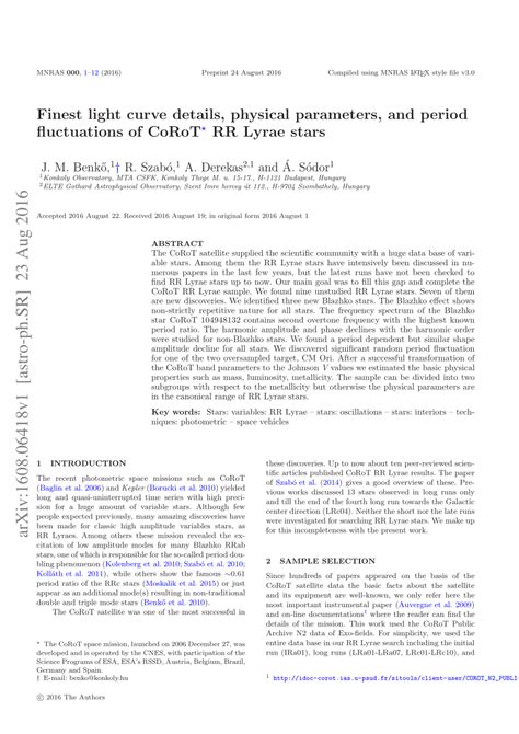 Pdf Finest Light Curve Details Physical Parameters And Period Fluctuations Of Corot Rr Lyrae