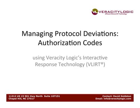 Vl Presentation Managing Protocol Deviation Using Authorization Codes Pdf Technology