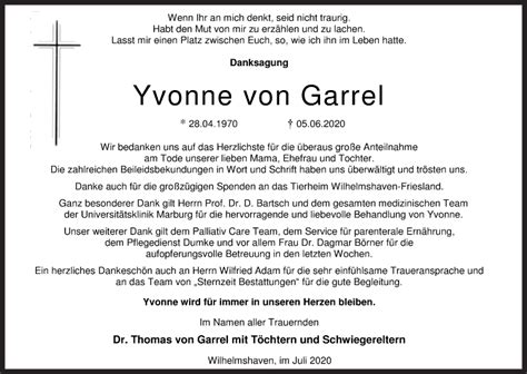 Traueranzeigen Von Yvonne Von Garrel Nordwest Trauer De