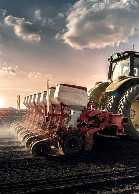 Tractor And Seeder For Sowing Corn Stock Image Image Of Plant Food 321567217