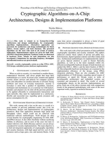 Pdf Cryptographic Algorithms On A Chip Architectures Designs
