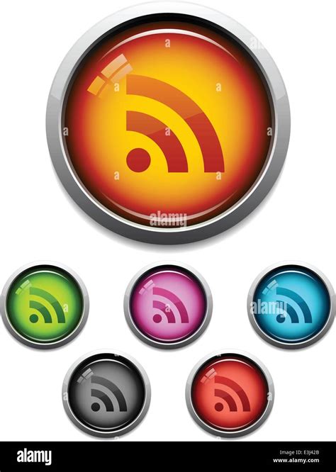 Glossy Rss Feed Button Icon Set In 6 Colors Stock Vector Image And Art