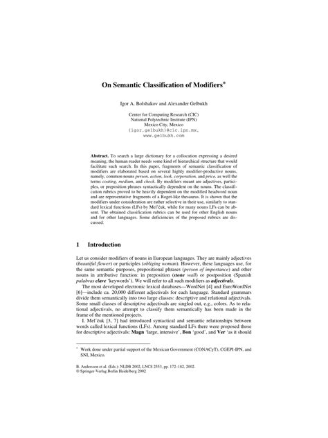 Pdf On Semantic Classification Of Modifiers