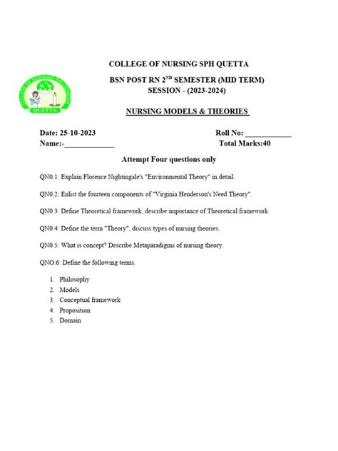 Model And Theories Subjective Paper Pdf