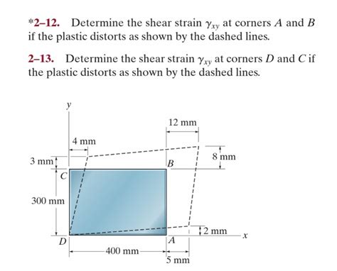 Solved 2 12 Determine the shear strain γxy at corners A Chegg