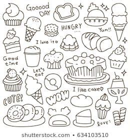 A Coloring Page With Different Types Of Cakes And Desserts