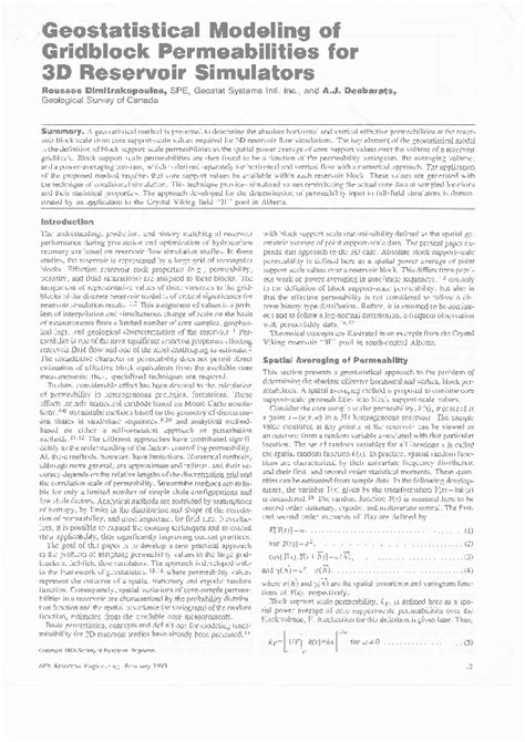 Pdf Geostatistical Modeling Of Gridblock Permeabilities For 3d