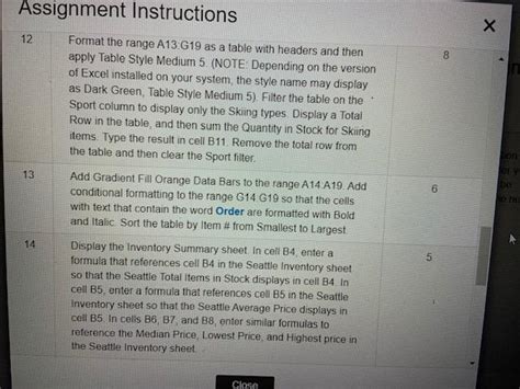 assignment instructions Х 12 8 format the range a13