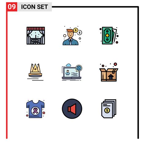 Conjunto De 9 9 Vector Línea De Relleno Plano Colores En Cuadrícula Para En Línea Seminario Web