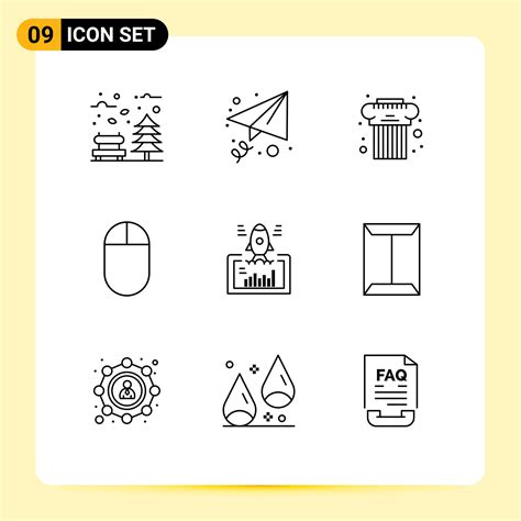 Group Of 9 Modern Outlines Set For Startup Project Architecture Launch Hardware Editable Vector