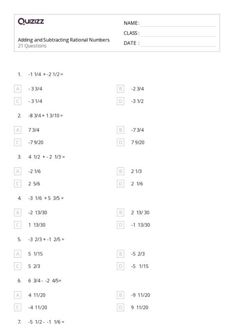 50 Integers And Rational Numbers Worksheets For Kindergarten On Quizizz Free And Printable