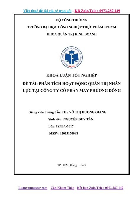 Khóa luận Phân tích hoạt động quản trị nhân lực tại công ty may Phương