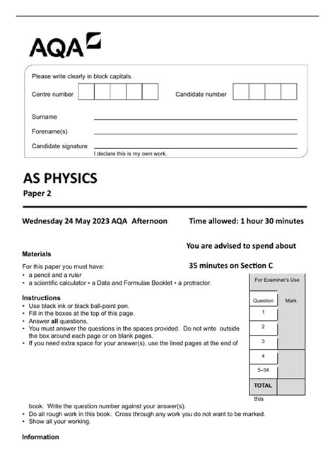 Aqa As Physics Paper 2 7407 2 Qp Physics As 24may23 As Physics Paper 2 Stuvia Us