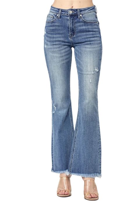 Risen Jeans High Rise Vintage Frayed Hem Flare Rdp1277