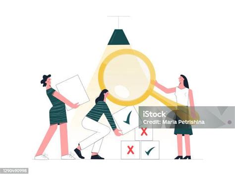 팩트 체크 컨셉 젊은 여성 캐릭터 연구 정보 흰색 배경에 격리된 플랫 벡터 그림 정직에 대한 스톡 벡터 아트 및 기타 이미지