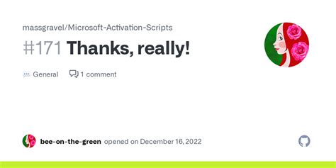 Thanks Really · Massgravelmicrosoft Activation Scripts · Discussion 171 · Github