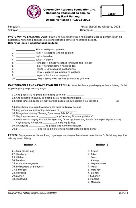 Pagsulat Sa Filipino Sa Piling Larang Quezon City Academy Foundation