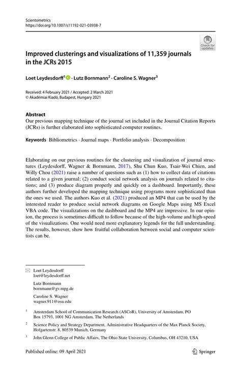 Pdf Improved Clusterings And Visualizations Of 11359 Journals In The Jcrs 2015