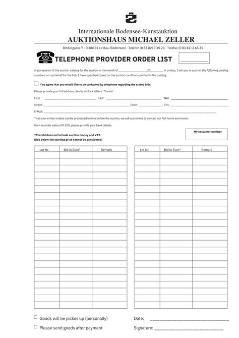 Telephone Provider Order List Auktionshaus Zeller