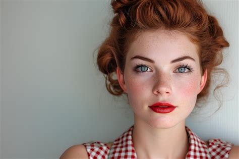 Premium Photo A Woman Dressed In A Red Checkered Shirt With Lipstick