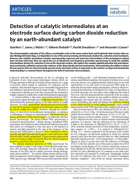2018 Nature Catal Detection Of Catal Intermediates At An Electrode