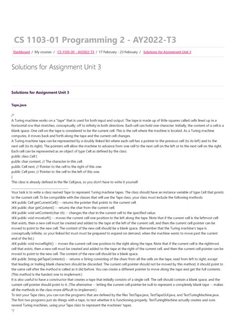 Cs 1103 01 Ay2022 T3 Solutions For Assignment Unit 3 Cs 1103 01 Programming 2 Ay2022 T