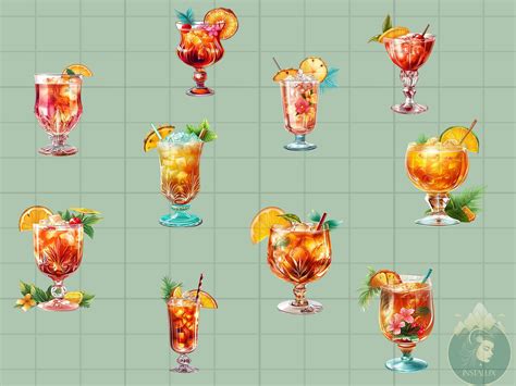 Bahama Mama Cocktails Clip Art Tropical Cocktails Printable Cocktails