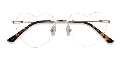 Rose Gold Heart Prescription Eyeglasses Medium Rimless Metal Eyewear Amore In 2022
