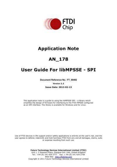 User Guide For Libmpsse Spi Ftdi