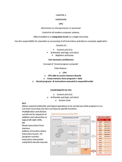 Chapter 3 Igcse Hardware Pdf Random Access Memory Central