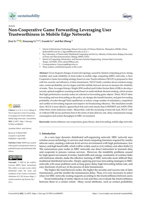 Pdf Non Cooperative Game Forwarding Leveraging User Trustworthiness In Mobile Edge Networks