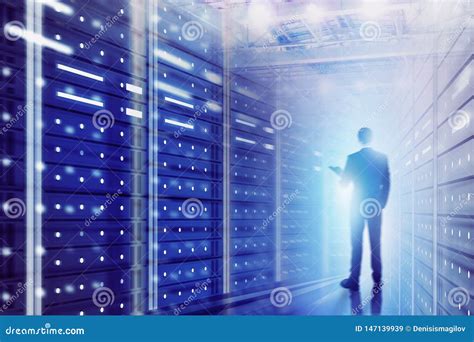 Man With Folder In Data Center Stock Image Image Of Business