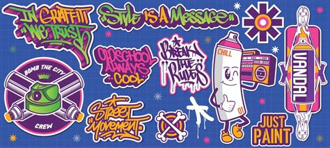 A Set Of Colorful Or Vibrant Graffiti Art Stickers Street Art Theme