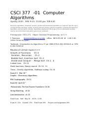 CSCI 377syll 1 Docx CSCI 377 01 Computer Algorithms Spring 2020 MW